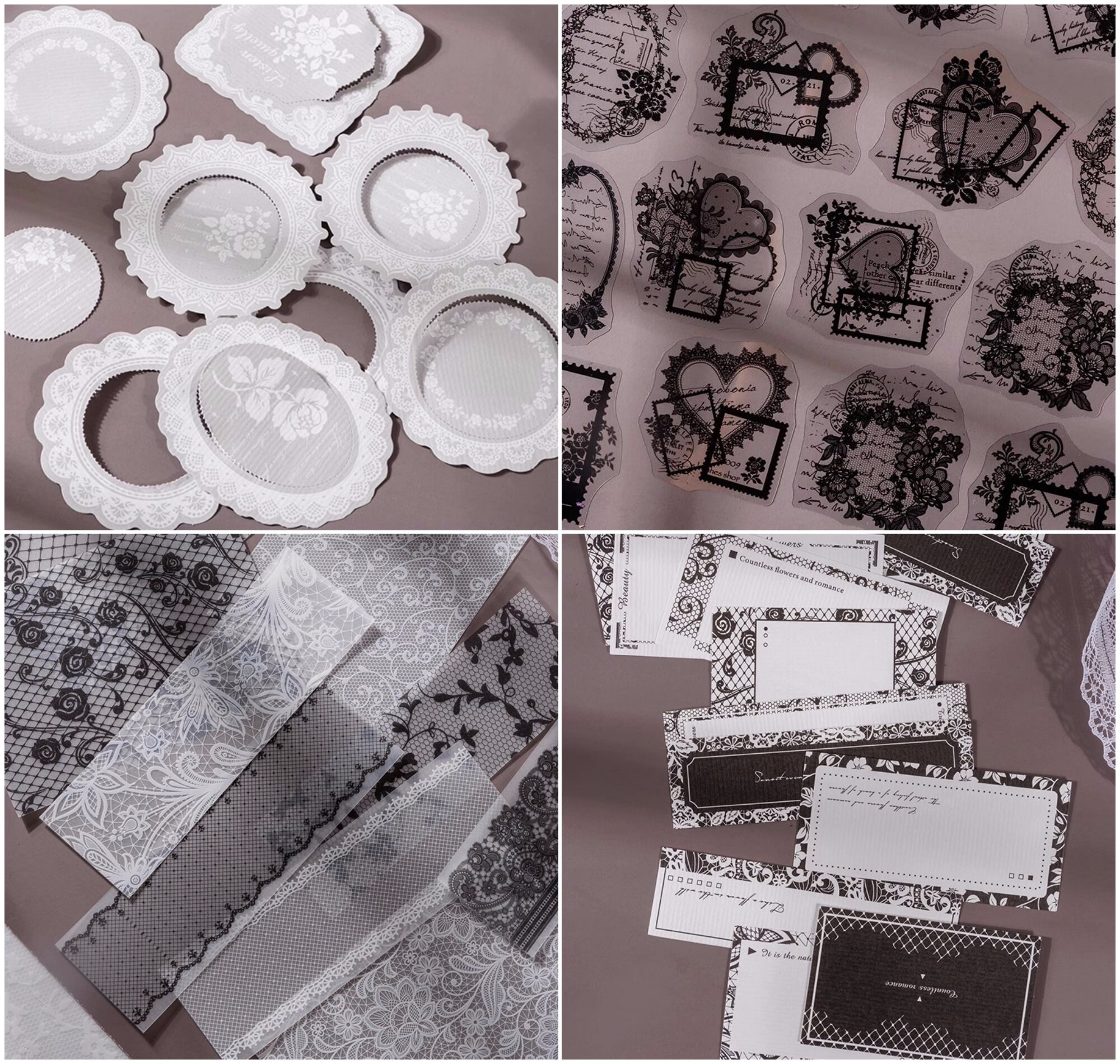 100 Pieces Black and White Lace Theme Scrapbooking Pack, Junk Journal ...