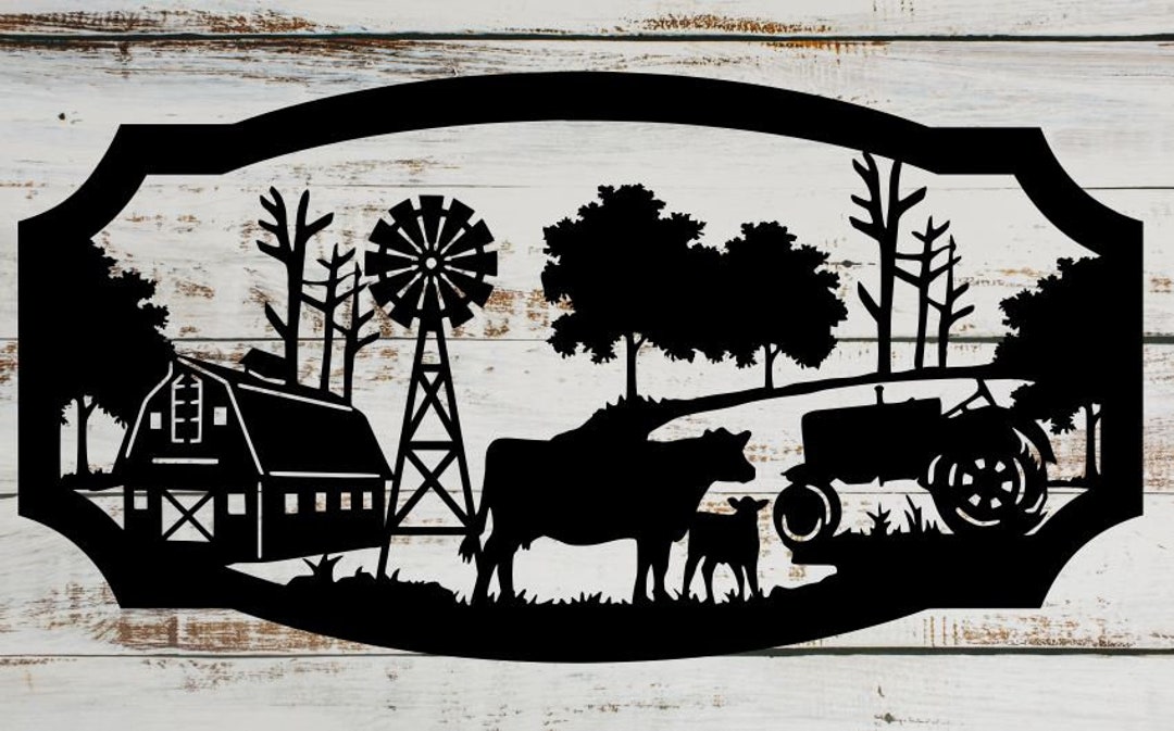 Farm Scene With Cows, Barn, Windmill and Tractor - Etsy