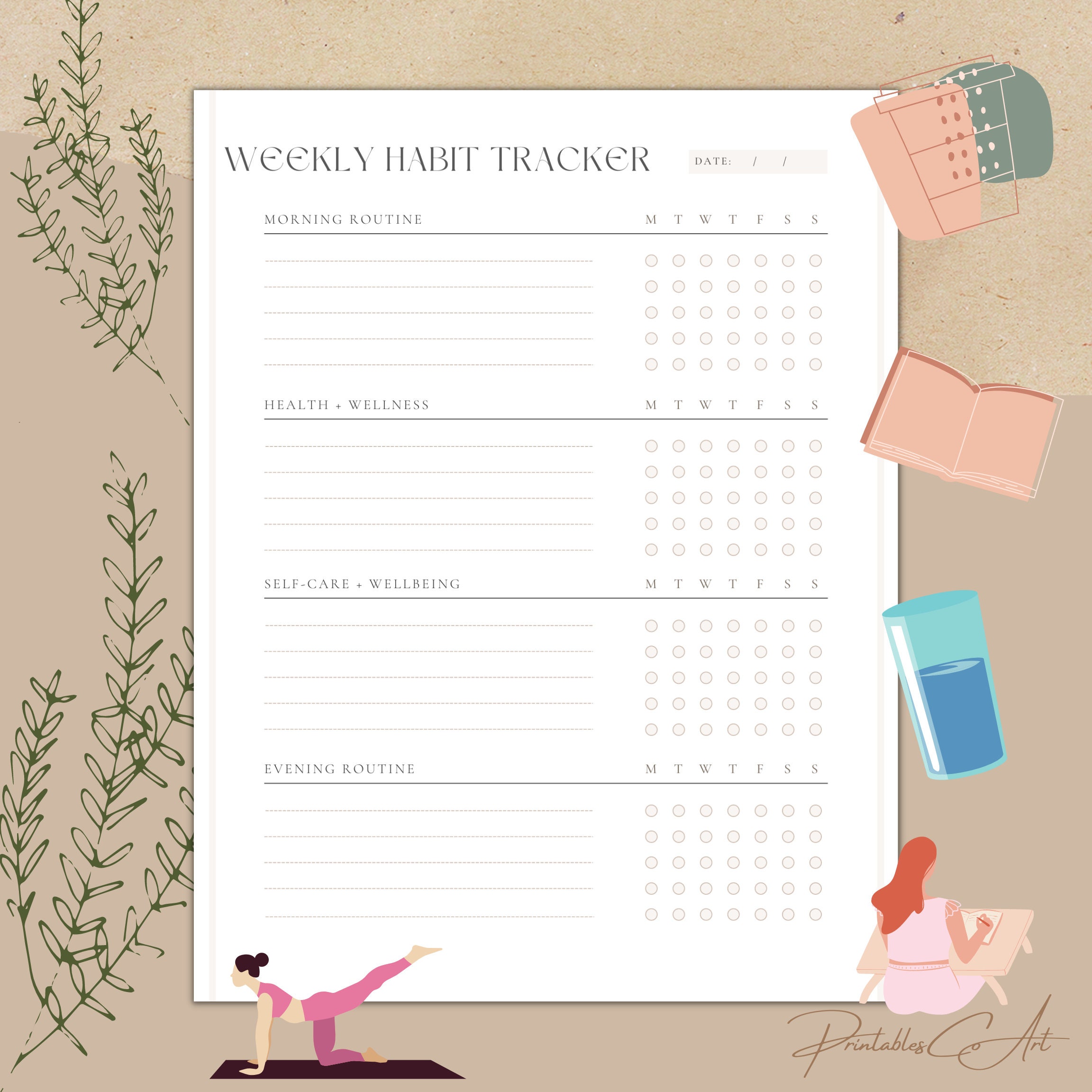 Beige Minimalist Weekly Habit Tracker Document 8.5 X 11 - Etsy