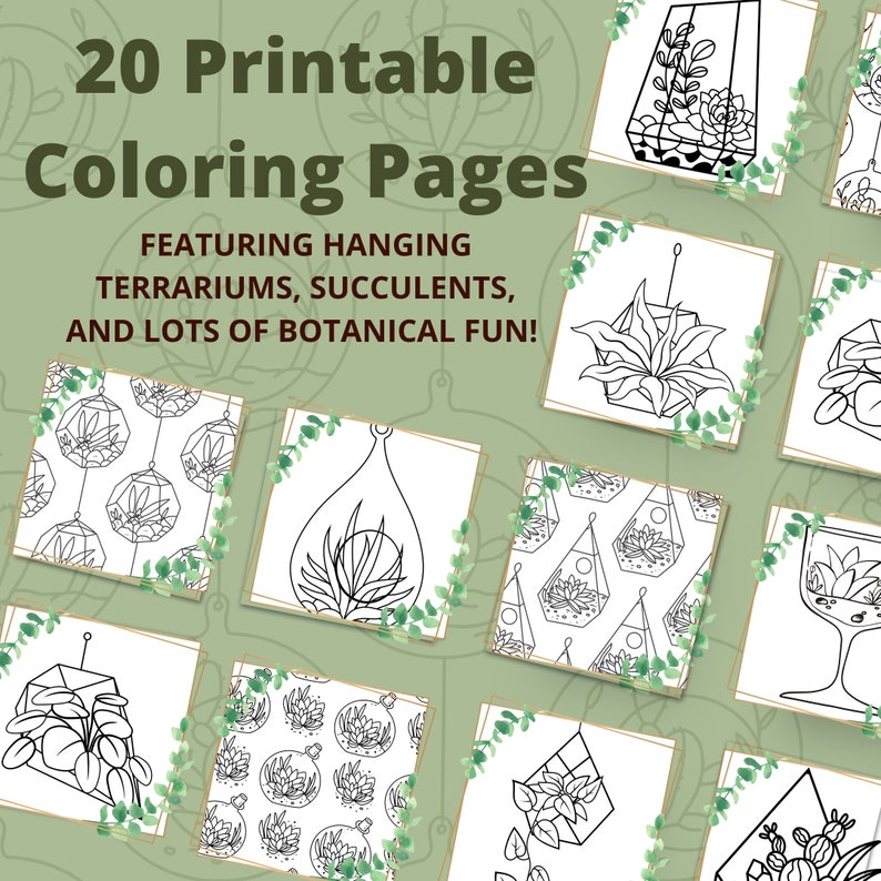 Botanical Series: Terrarium Plants Coloring Pages Set of 20 Printable ...