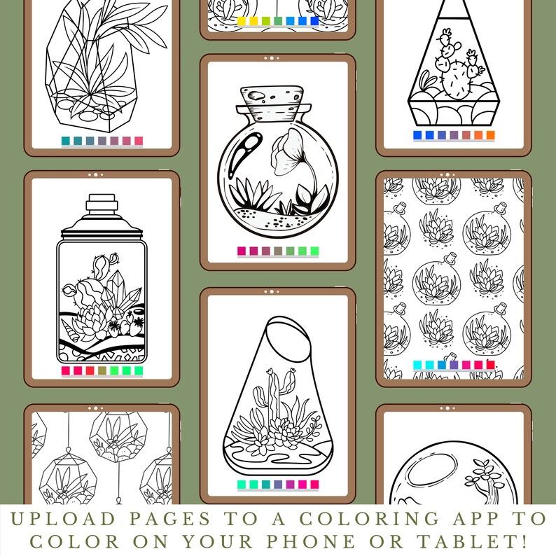 Botanical Series: Terrarium Plants Coloring Pages Set of 20 Printable ...