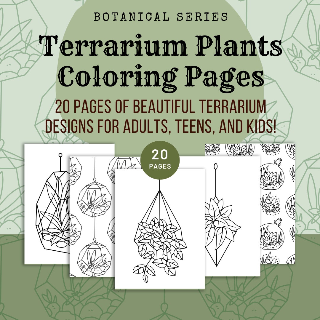 Botanical Series: Terrarium Plants Coloring Pages Set of 20 Printable ...