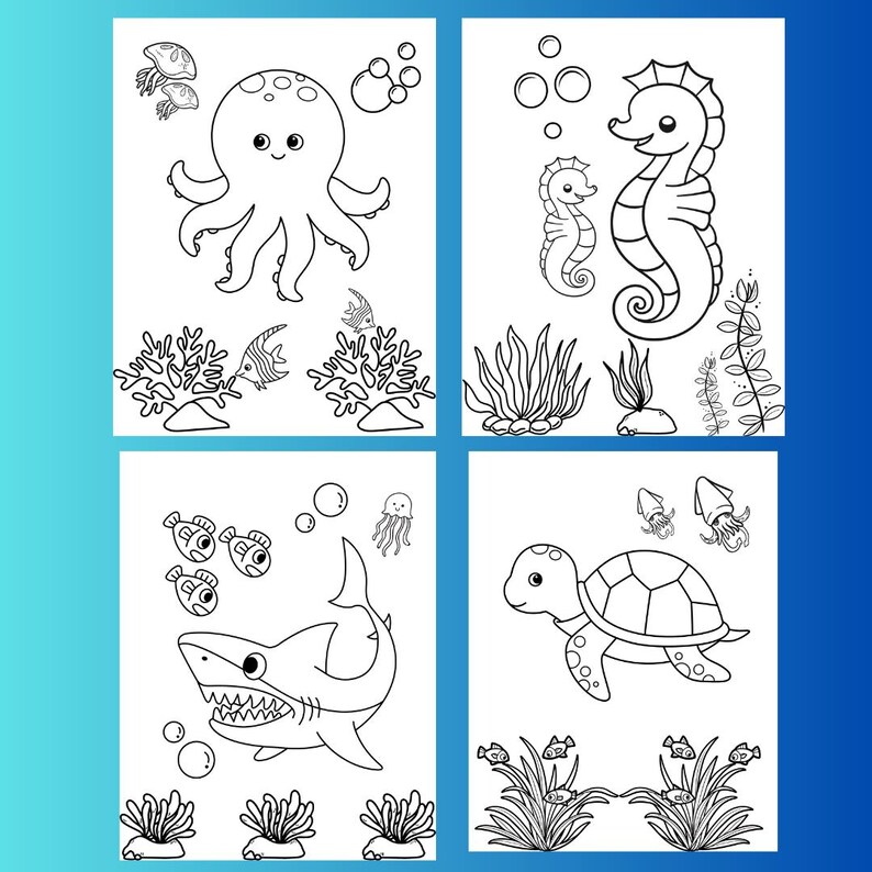 10 Pages Ocean Life Children's Printable Coloring Book, Digital ...