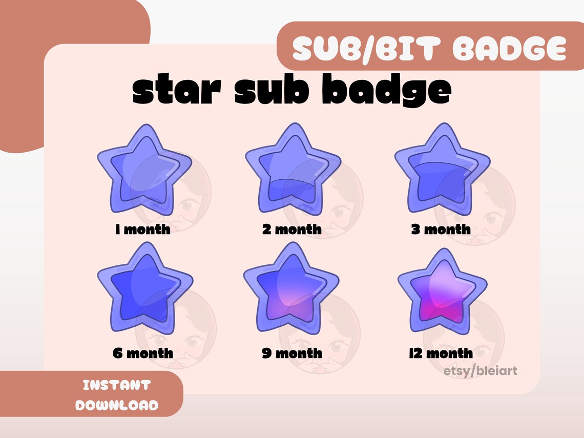 Star Sub Badges, Sub Badges, 1 to 12 Sub Badges, Star Badges, Star Bit ...