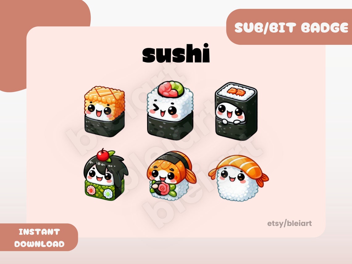 Sushi Subscriber Badges for Twitch | Sub and Bit Badges | Streamer ...