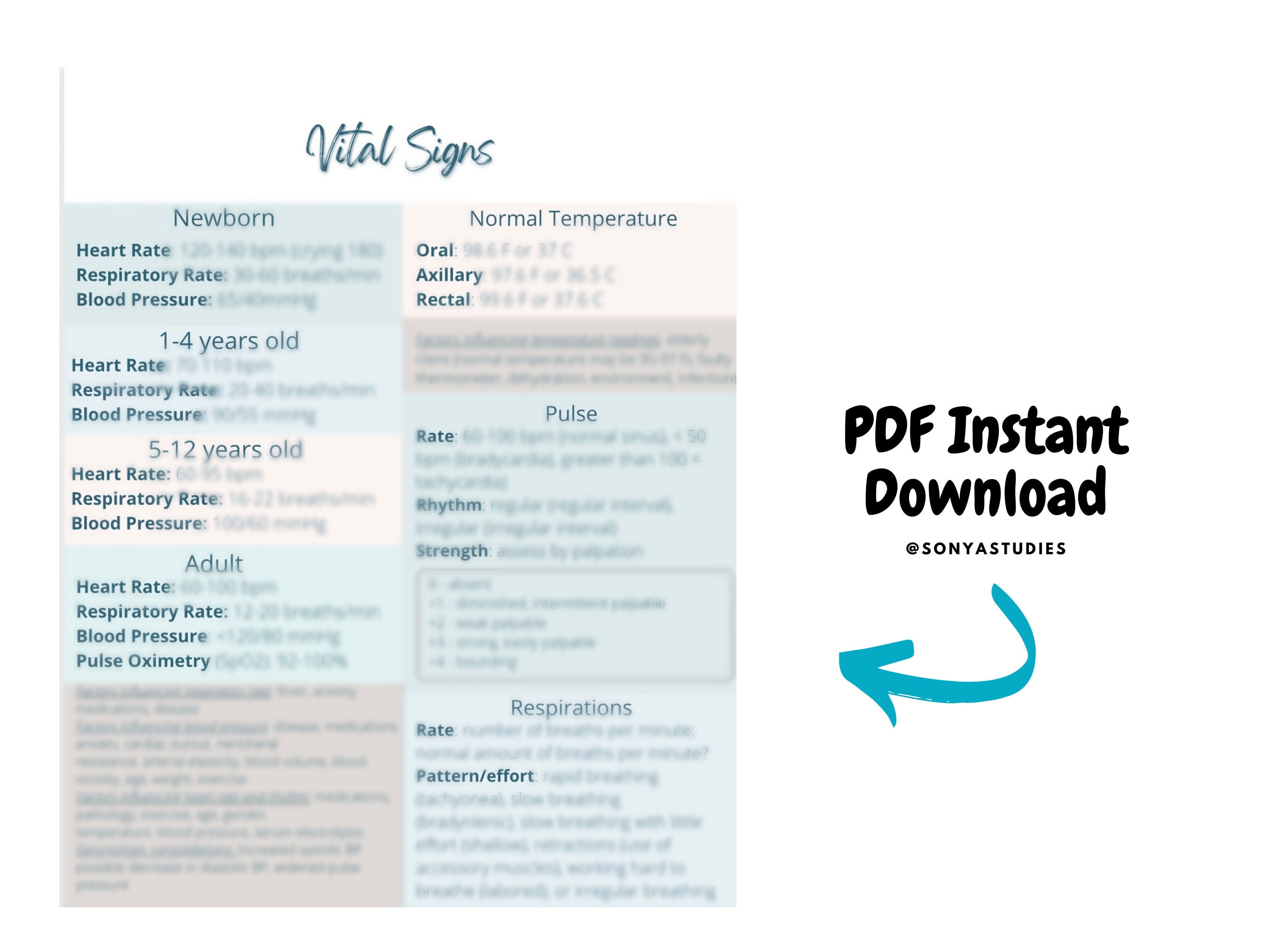 Vital Signs Quick Sheet - Nursing - Etsy