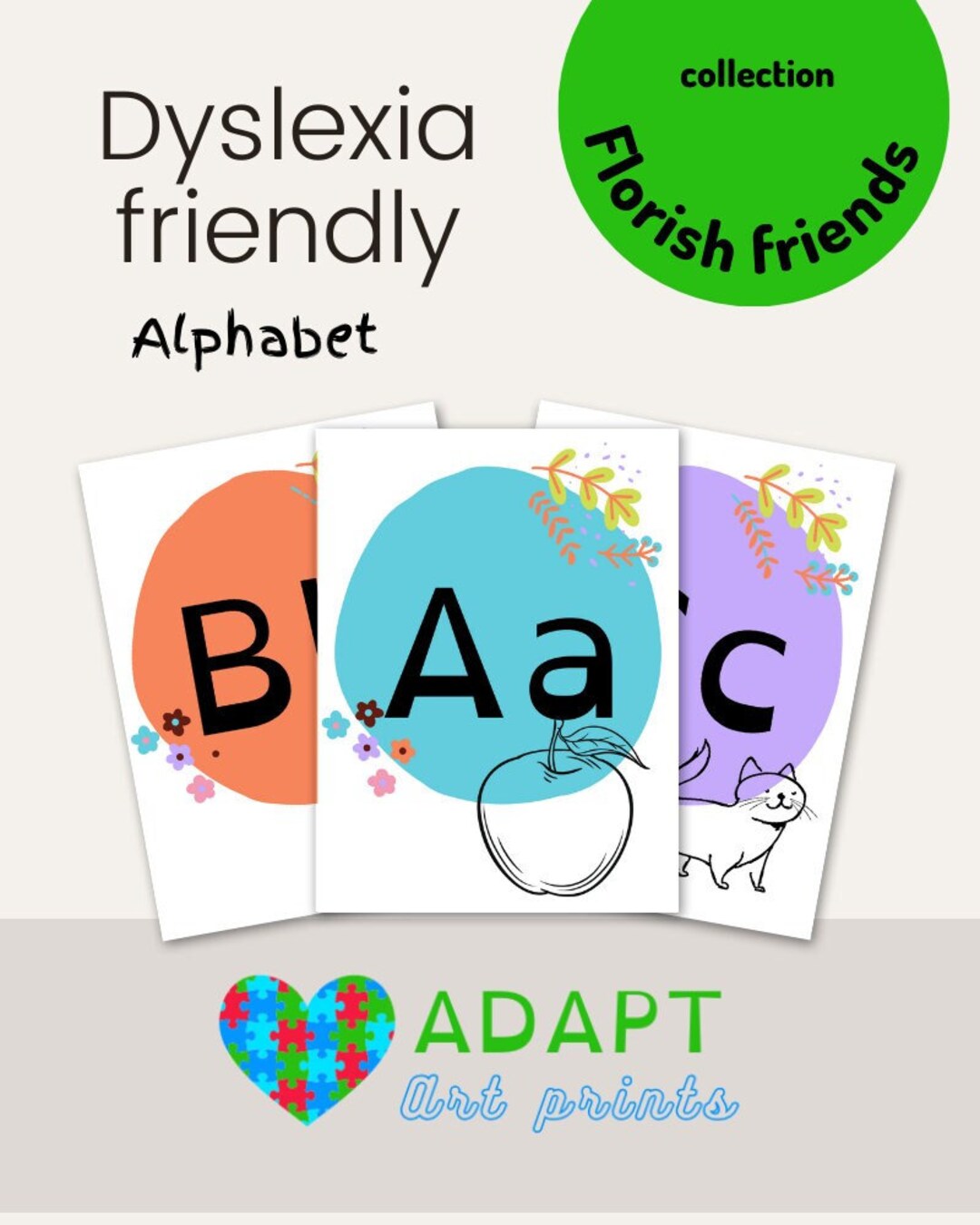 Dyslexia-friendly Alphabet Cards Flourish Friends Collection - Etsy