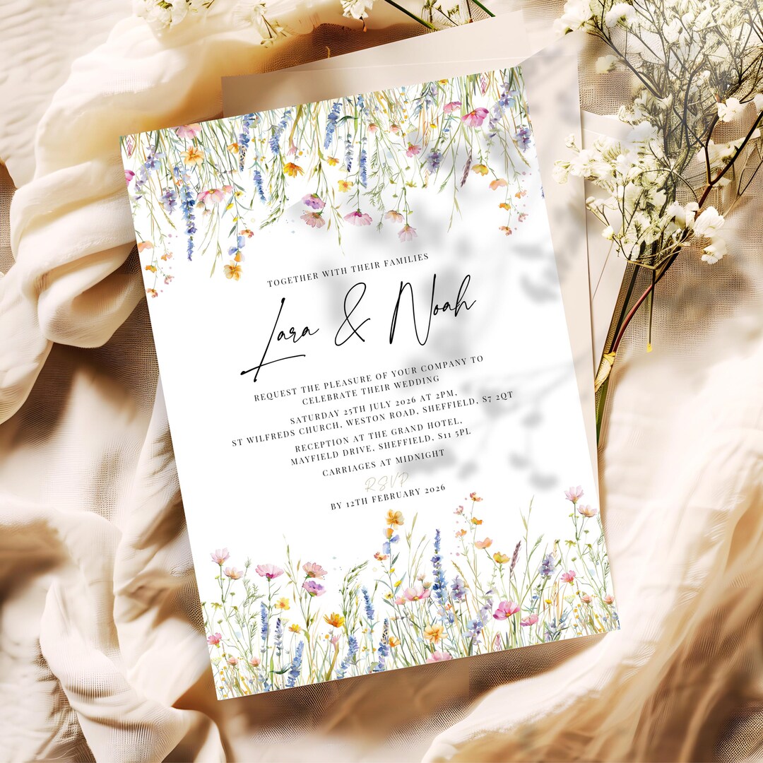 Wildflower Wedding Invitation Bundle, Evening Reception Invitation ...