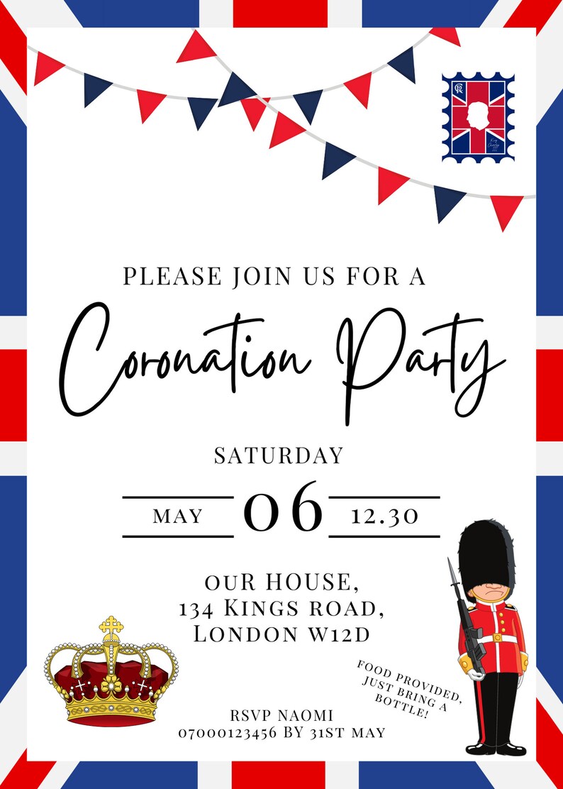Coronation Party Invitation, King Charles III Coronation Invite ...