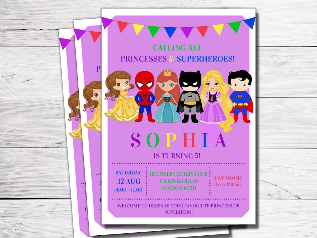 Princess Superhero Birthday Party Invitation: Purple Invite (digital ...