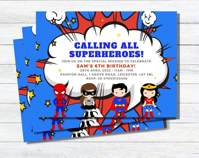 Personalised Superhero Party Invitations and Matching Envelopes X 8 - Etsy