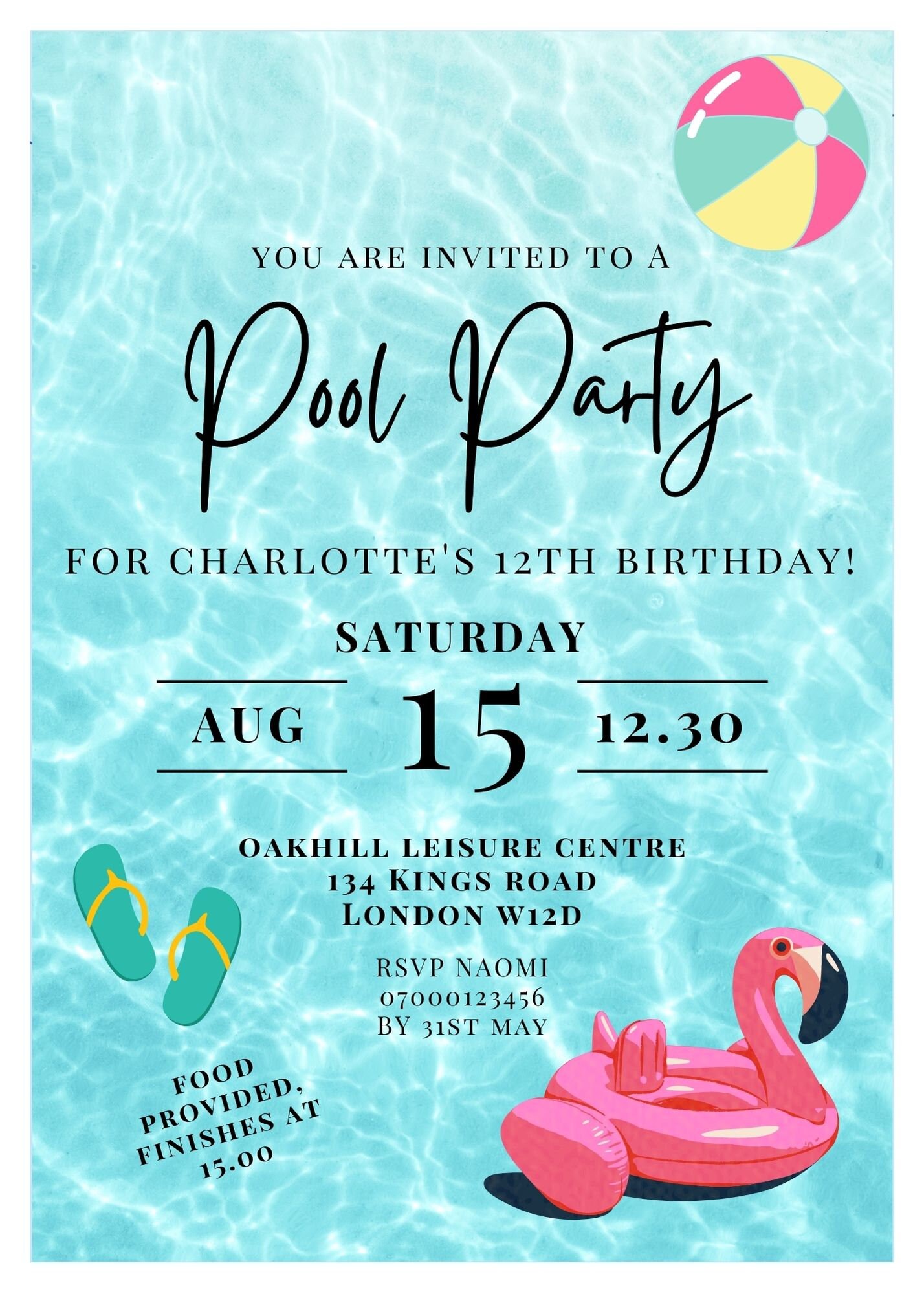 Pool Party Invitation Colourful Tropical Swimming Party Invite ...
