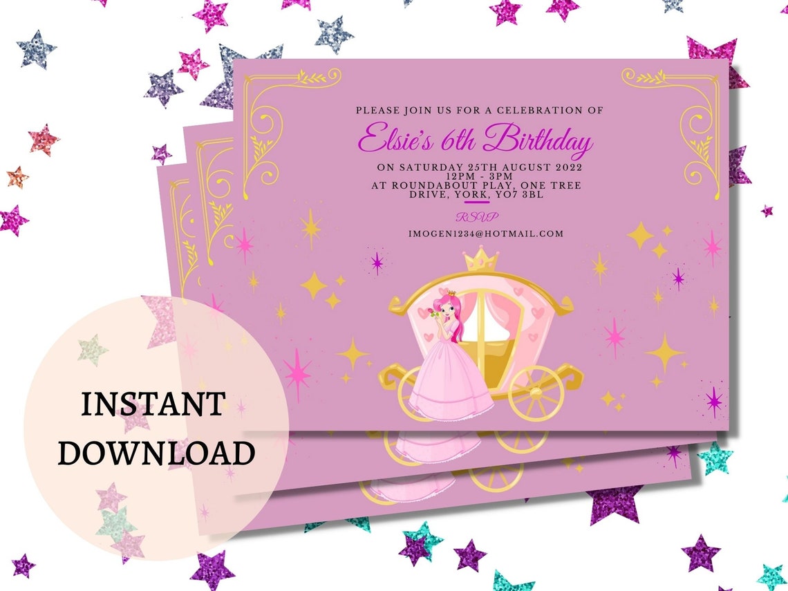 Princess Birthday Party Invitation Princess Birthday Invite | Etsy