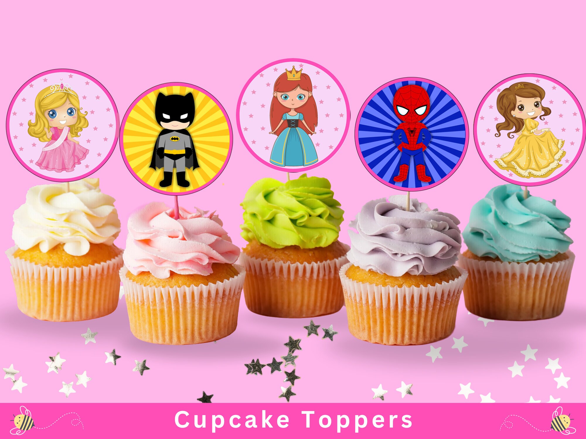 Pink Princesses Superheroes Theme Birthday Party Bundle Personalized ...