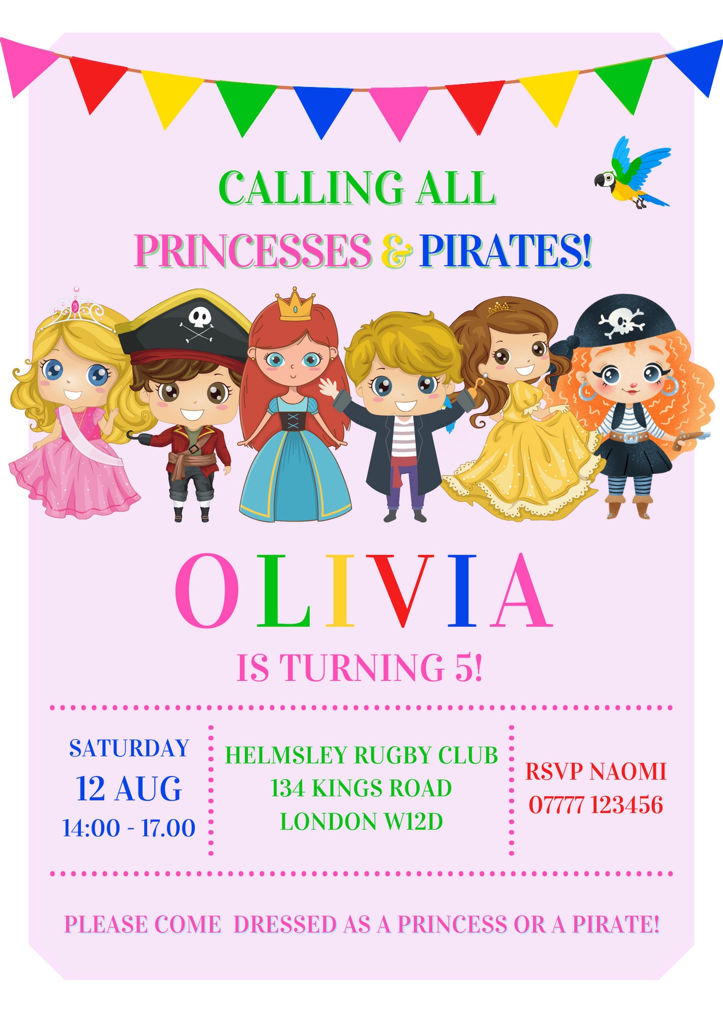 Pink Princesses Pirates Birthday Party Invitation Princess Pirates ...