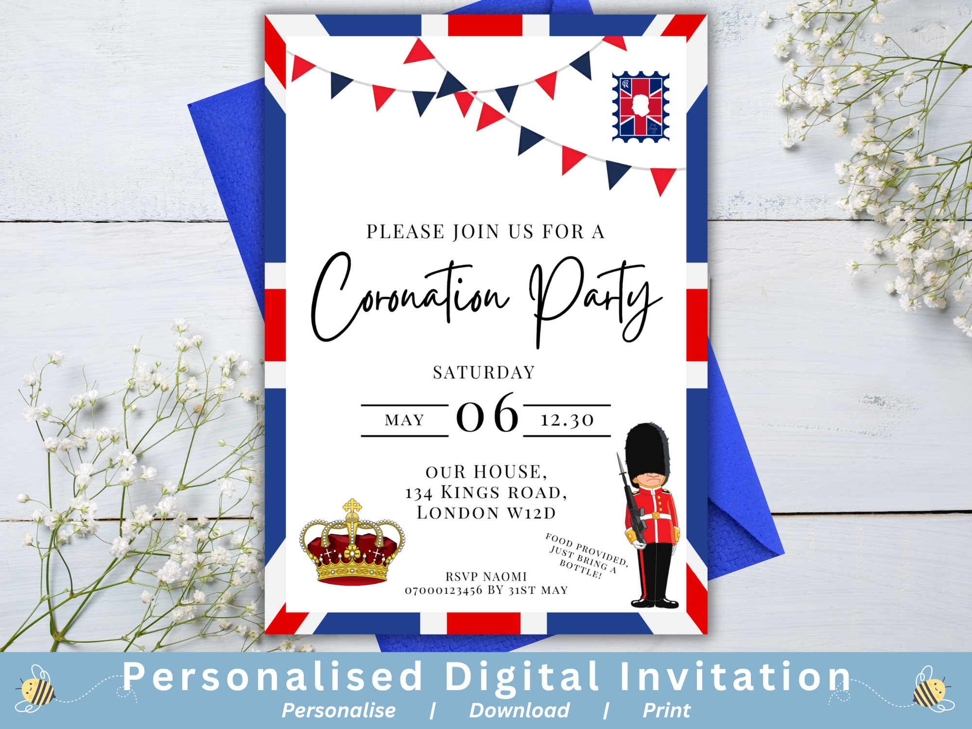 Royal Party Invitation, Royal Party Invite, Personalised Printable ...