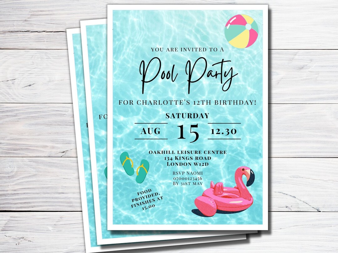 Pool Party Invitation Colourful Tropical Swimming Party Invite ...