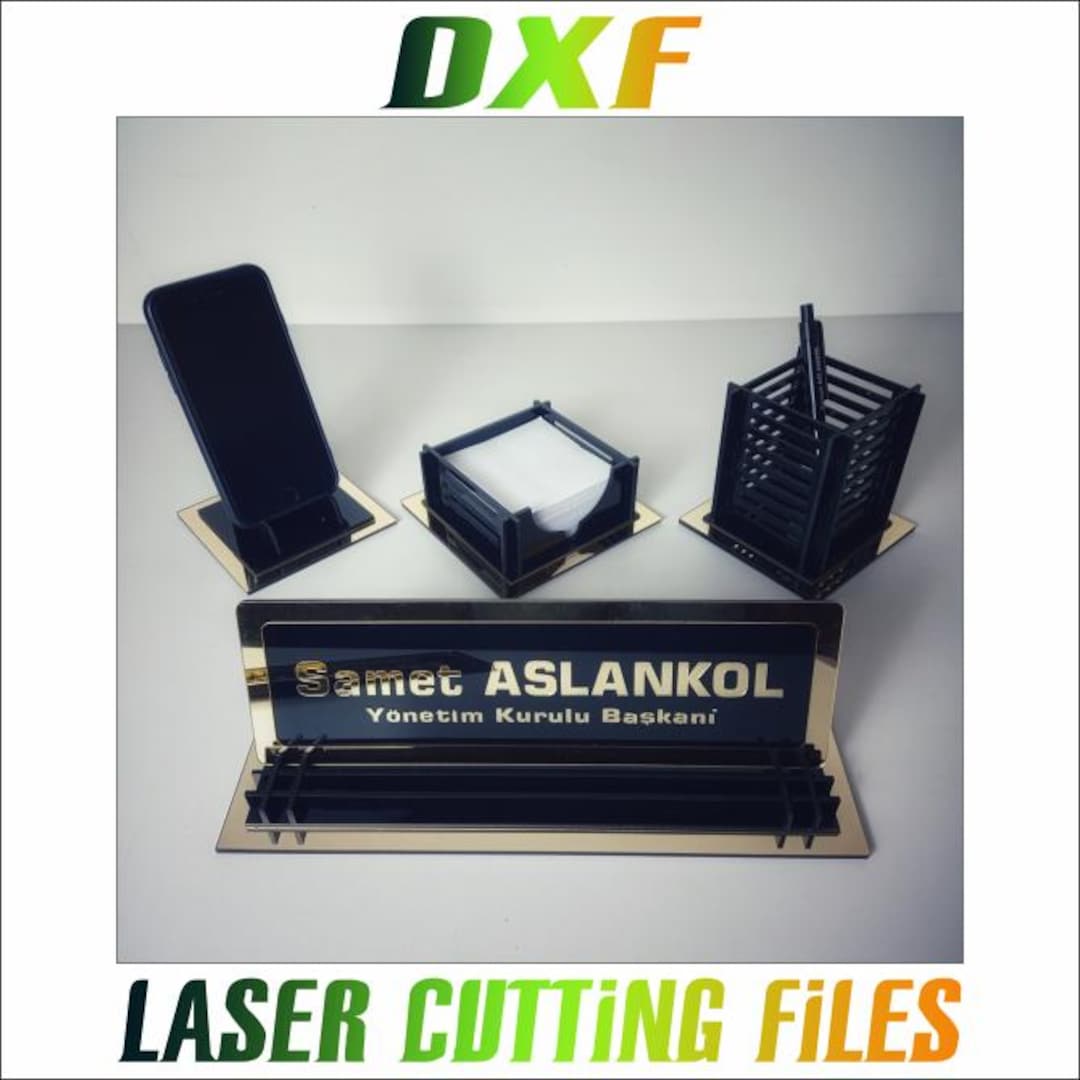 Office Table Name Tag Organizer Set Laser Cutting File Vector Dxf - Etsy