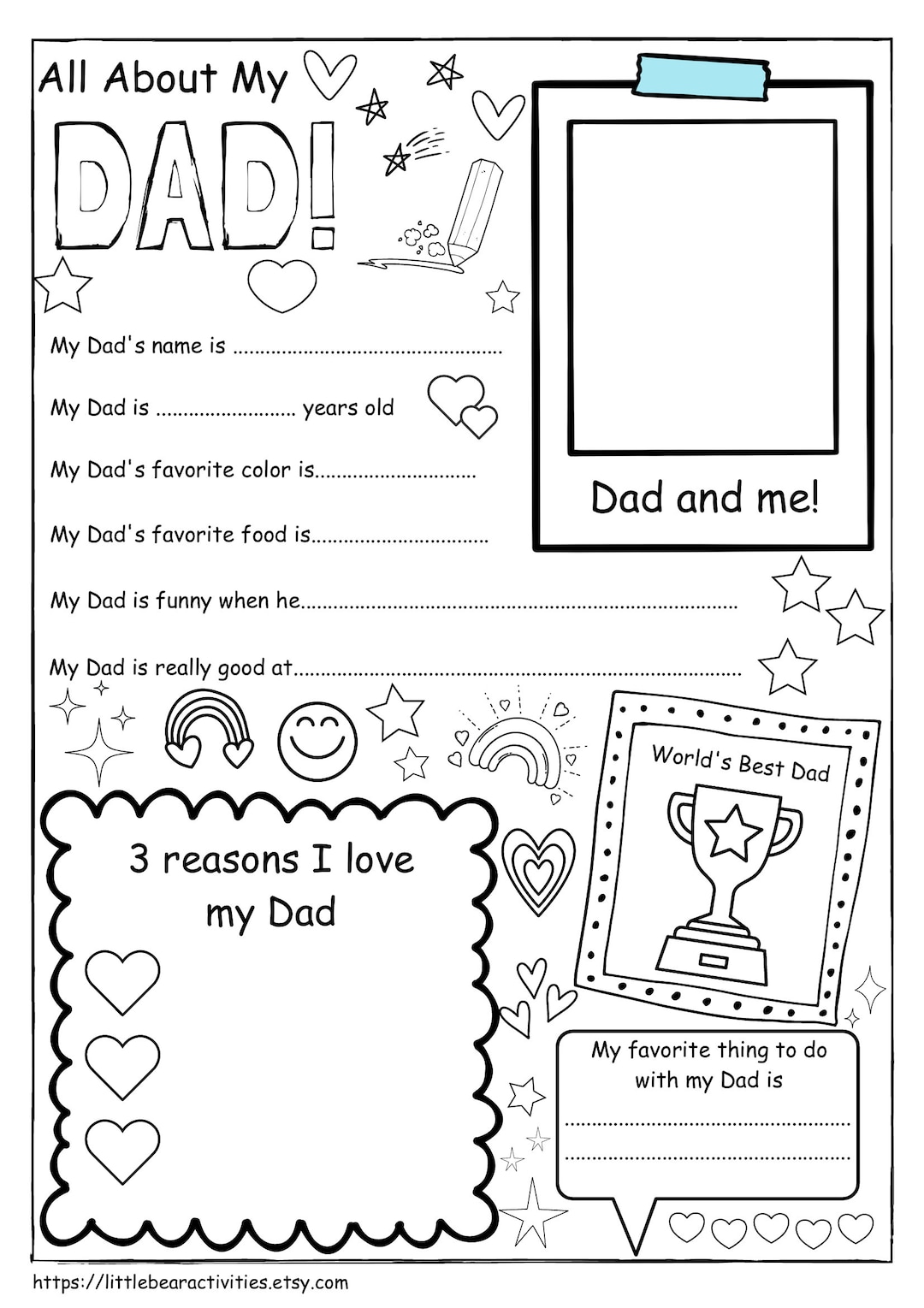 All About My Dad, Father's Day Gift From the Kids, Birthday Present for ...