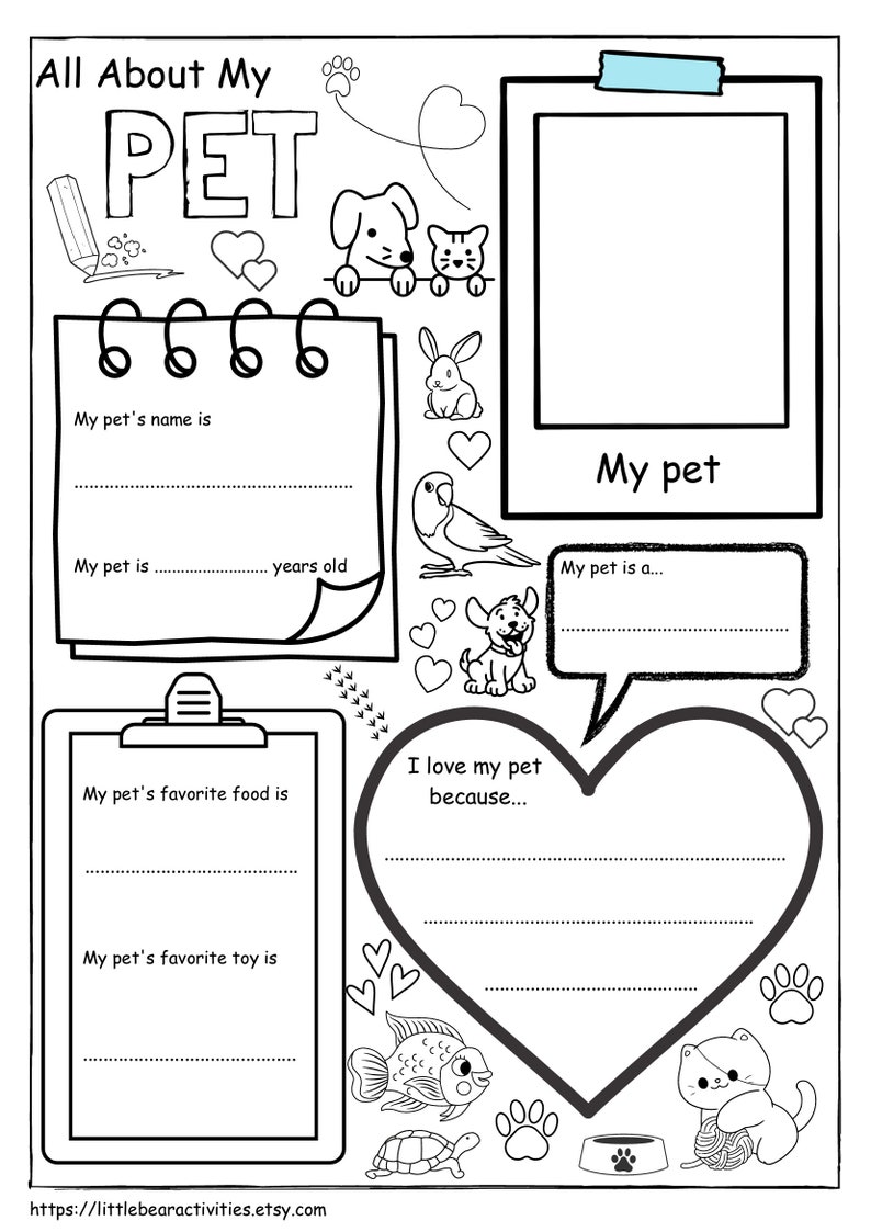 All About My Pet, Digital Download Printable PDF, Activity Sheets for ...