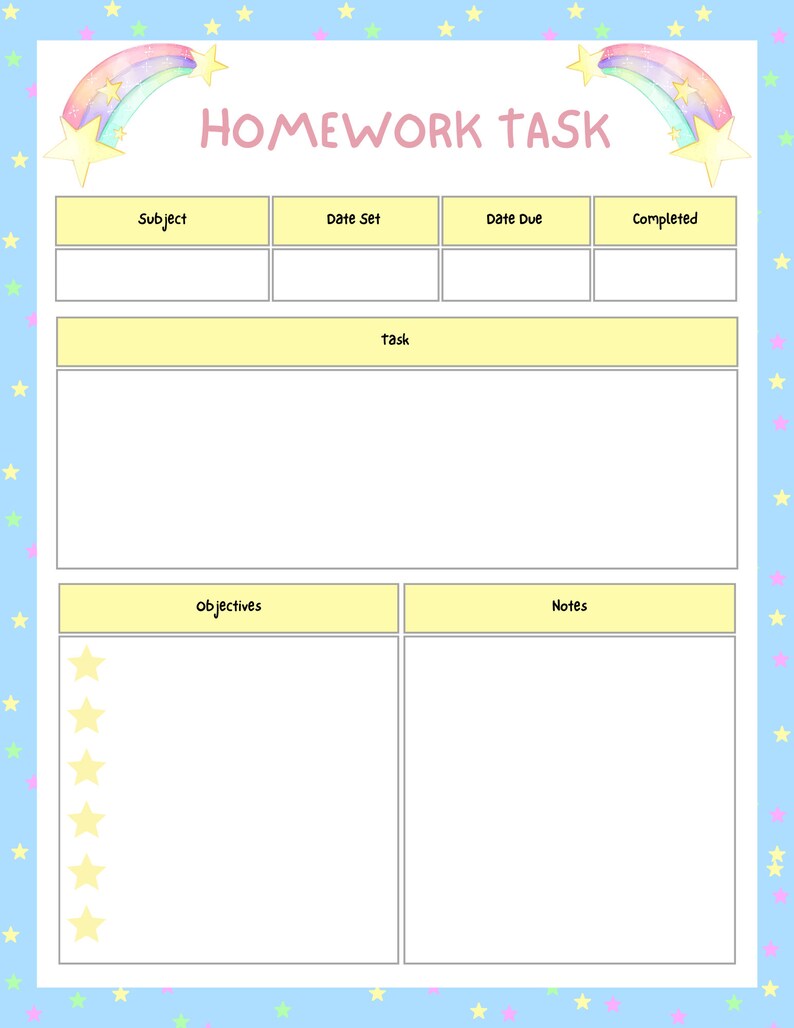 Kids Homework Planner for Kids Printable PDF, Homework Tracker for Kids ...