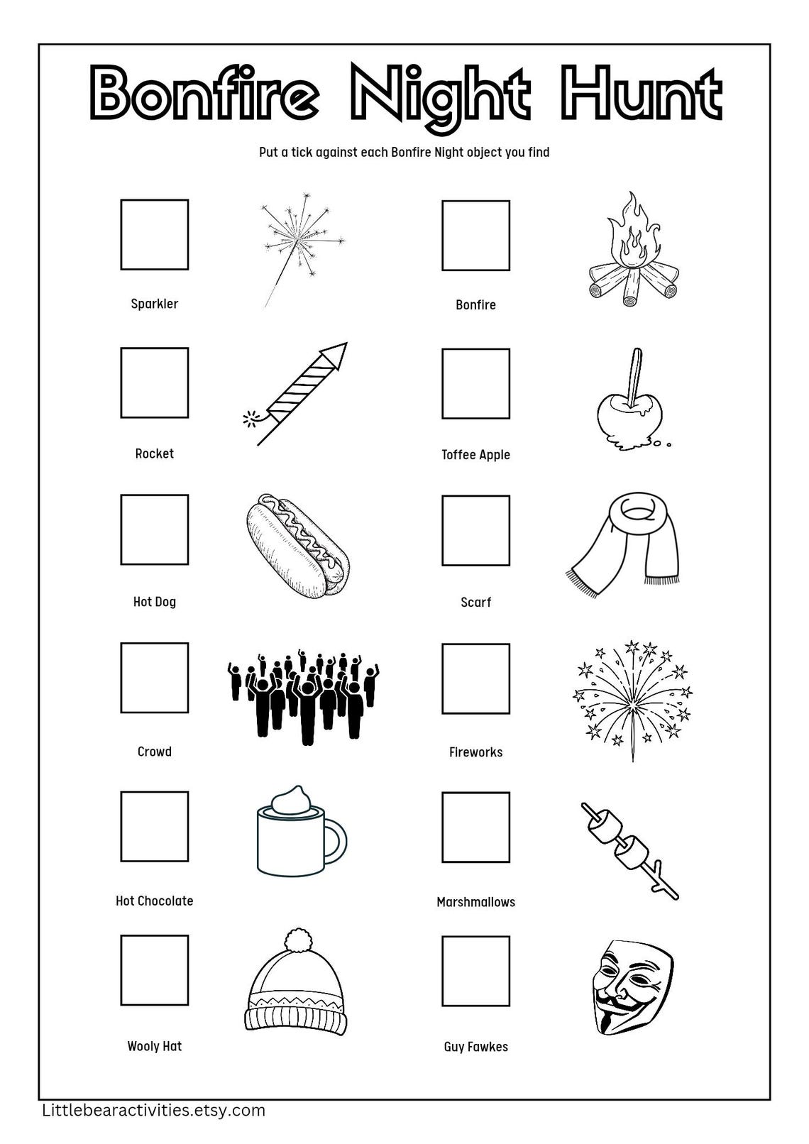 Bonfire Night Hunt Digital Download, Bonfire Night Scavenger Hunt ...