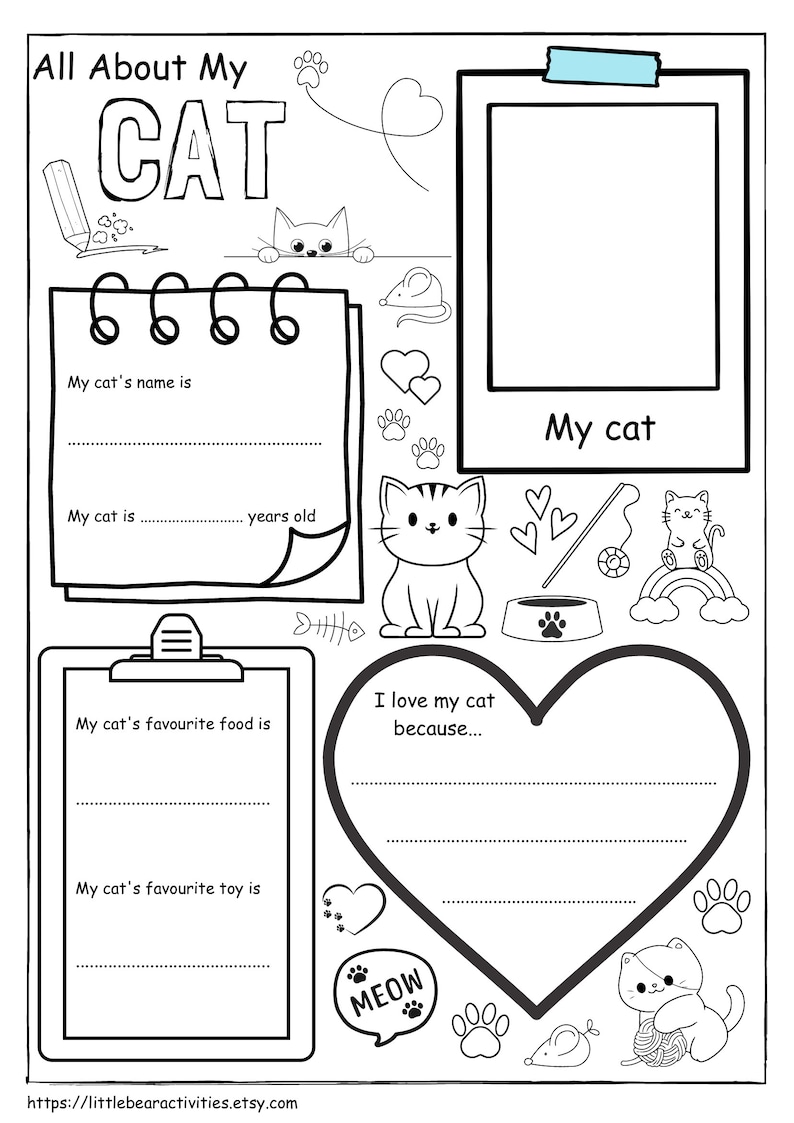 All About My Cat, Digital Download Printable PDF, Activity Sheets for ...