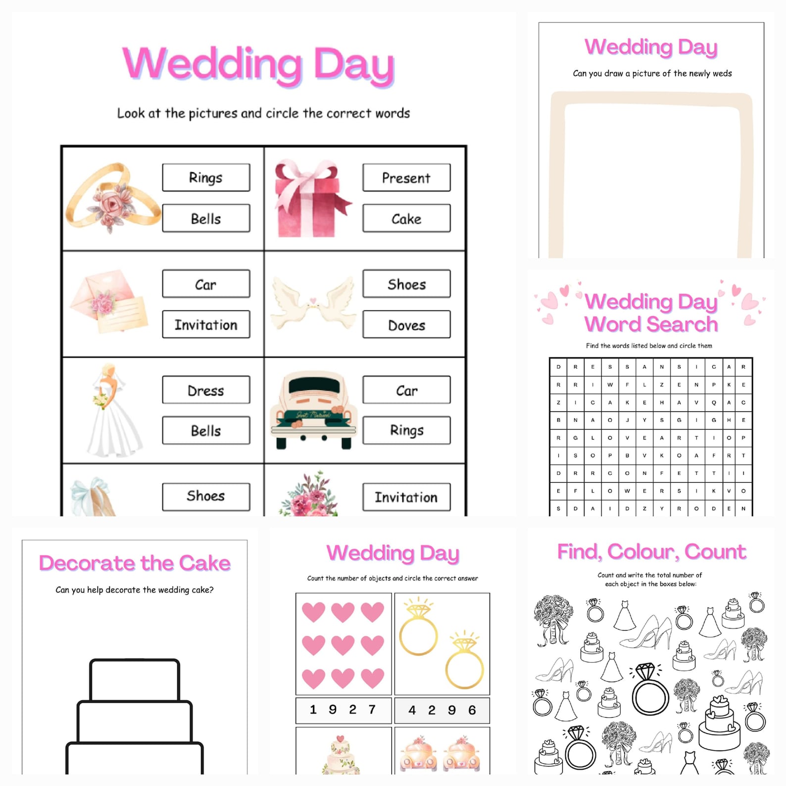 Digital Download Activity Pack for Kids, Wedding Favours for Kids ...