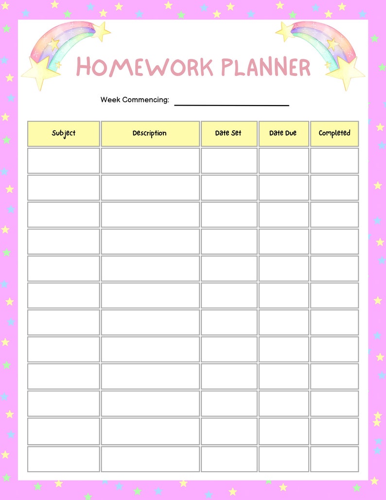 Kids Homework Planner for Kids Printable PDF, Homework Tracker for Kids ...