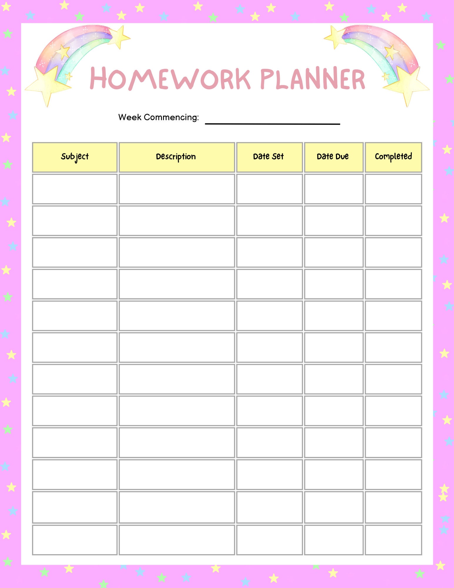 Kids Homework Planner for Kids Printable PDF, Homework Tracker for Kids ...