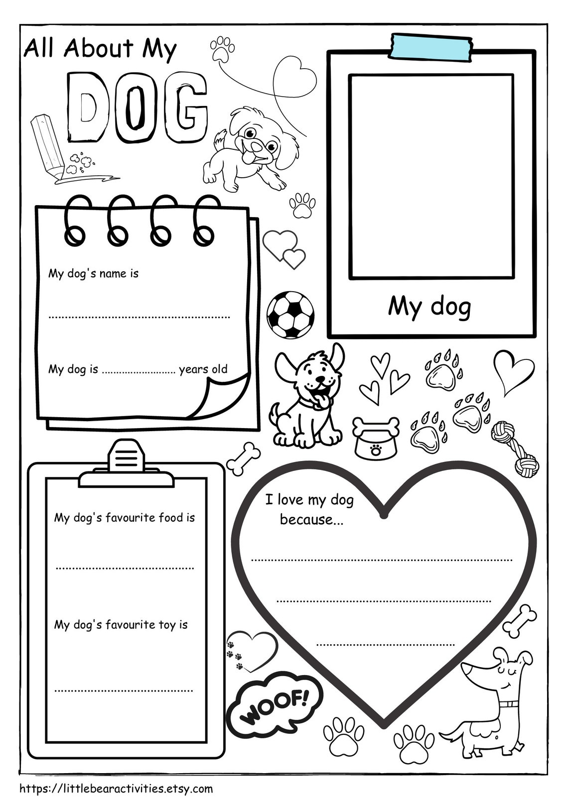 All About My Dog, Digital Download Printable PDF, Activity Sheets for ...