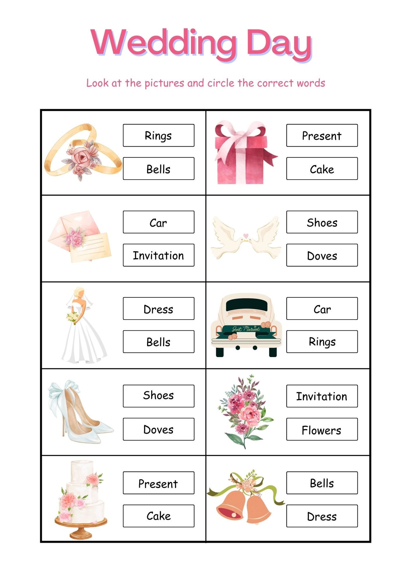 Printable Wedding Activity Pack, Wedding Favours, Wedding Favors for ...