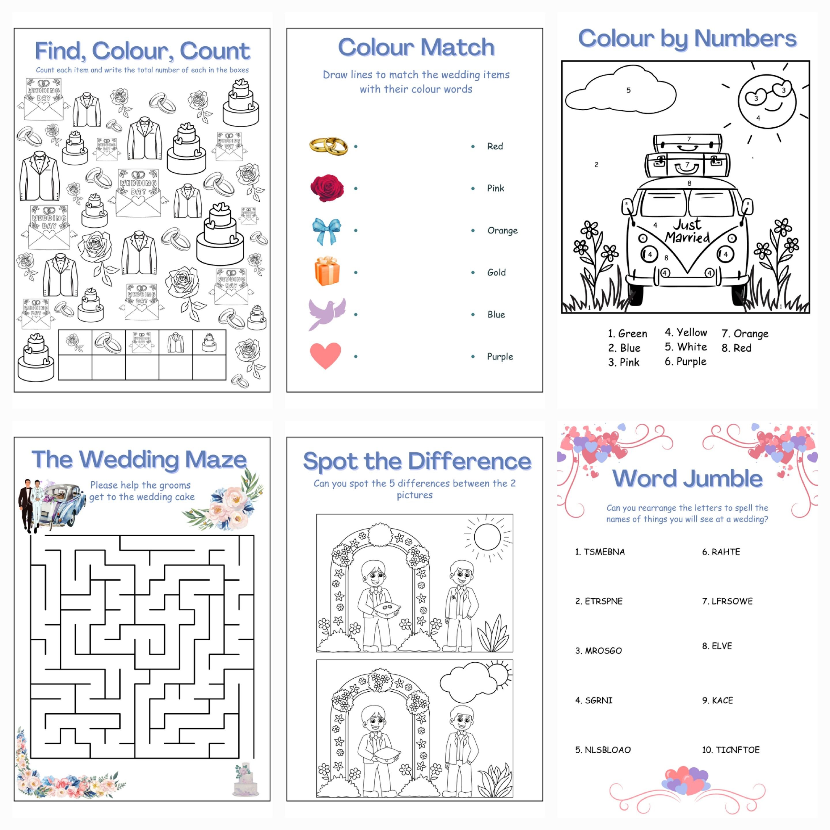 Digital Download Activity Pack for Kids Wedding Favours for - Etsy