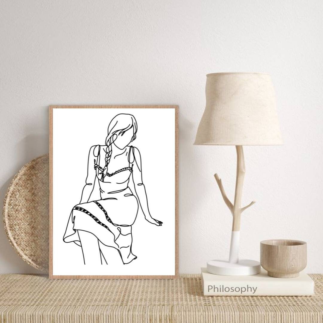 Silhouette Line Art, Woman Line Drawing, Black on White, Line Drawing ...