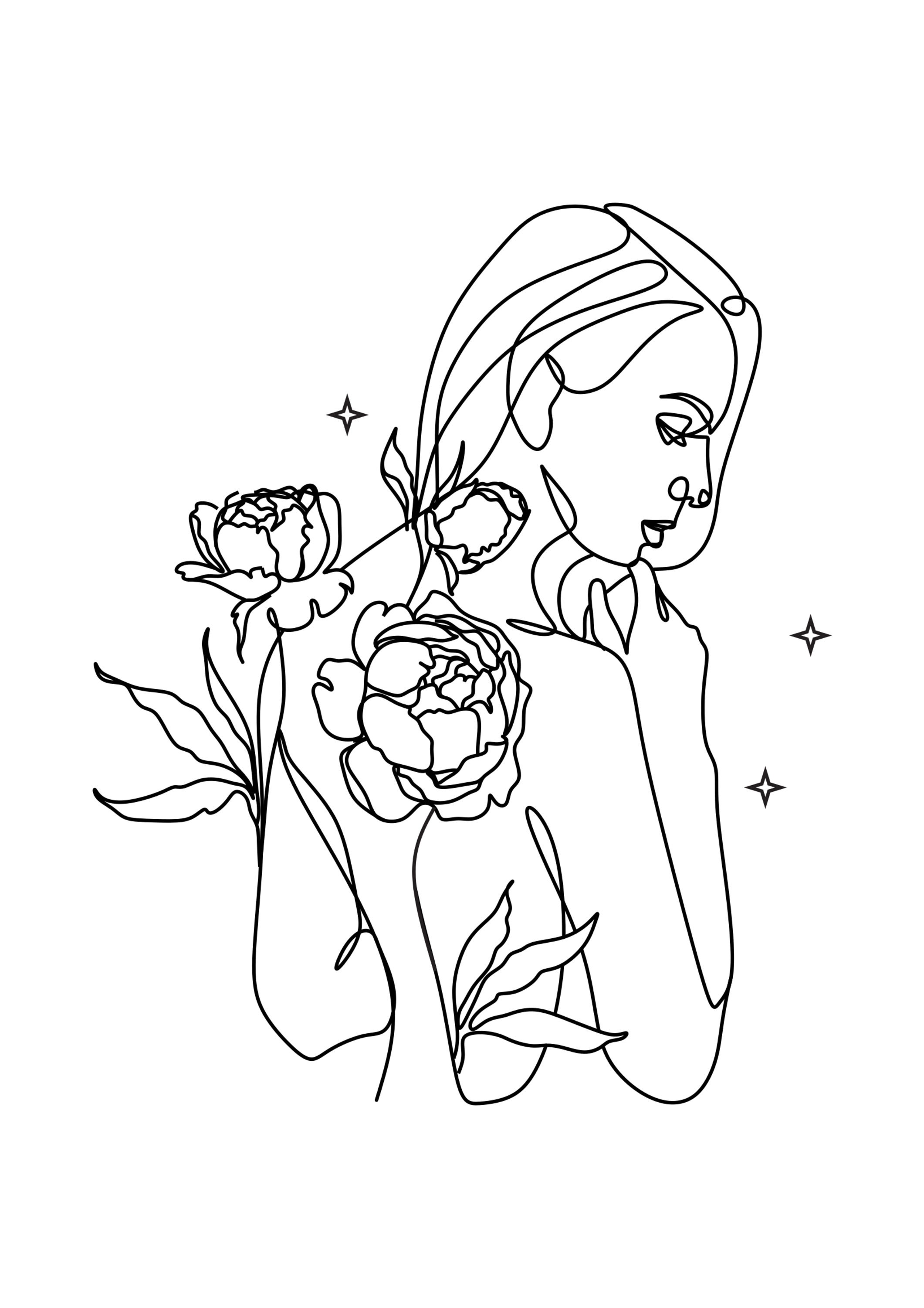 Woman Line Drawing, Female Line Art, One Line Drawing, Feminine Wall ...