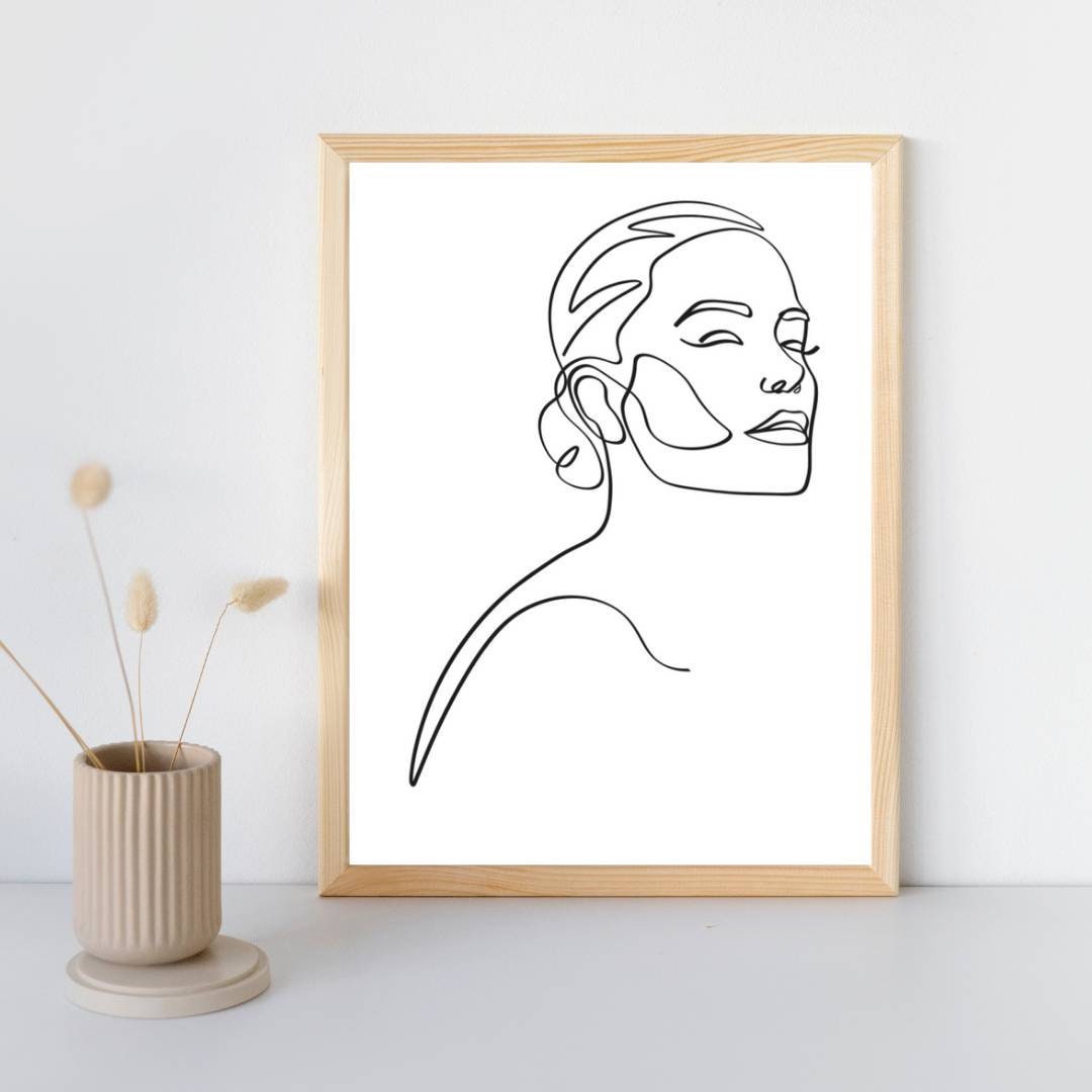 Female Line Art, One Line Drawing, Above Bed Decor, Face Line Art ...