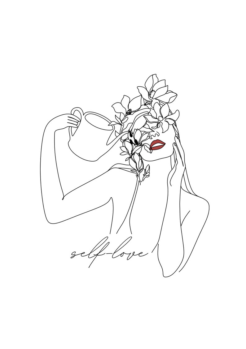 Self Love Line Art, Female Line Art, One Line Drawing, Girly Wall Art ...