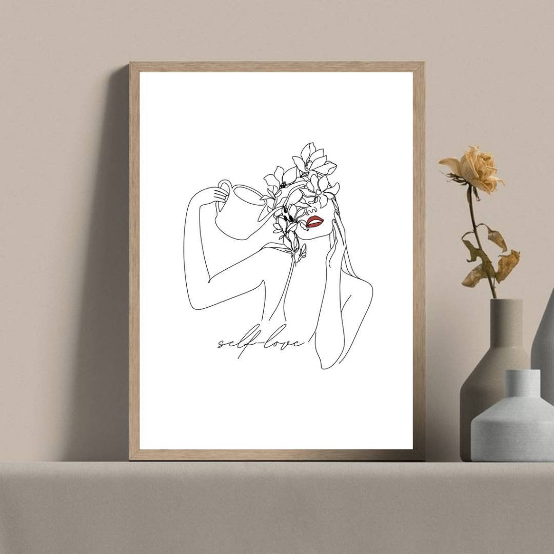 Self Love Line Art, Female Line Art, One Line Drawing, Girly Wall Art ...