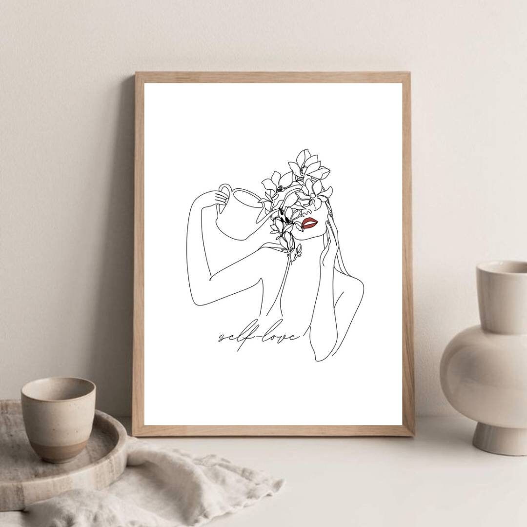 Self Love Line Art, Female Line Art, One Line Drawing, Girly Wall Art ...