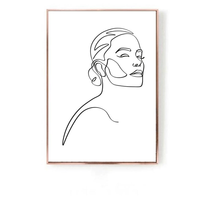 Female Face Line Art, Line Drawing, Above Bed Decor, Face Line Art ...
