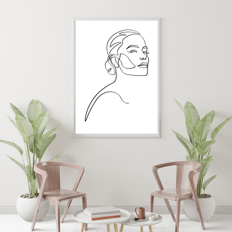 Female Face Line Art, Line Drawing, Above Bed Decor, Face Line Art ...