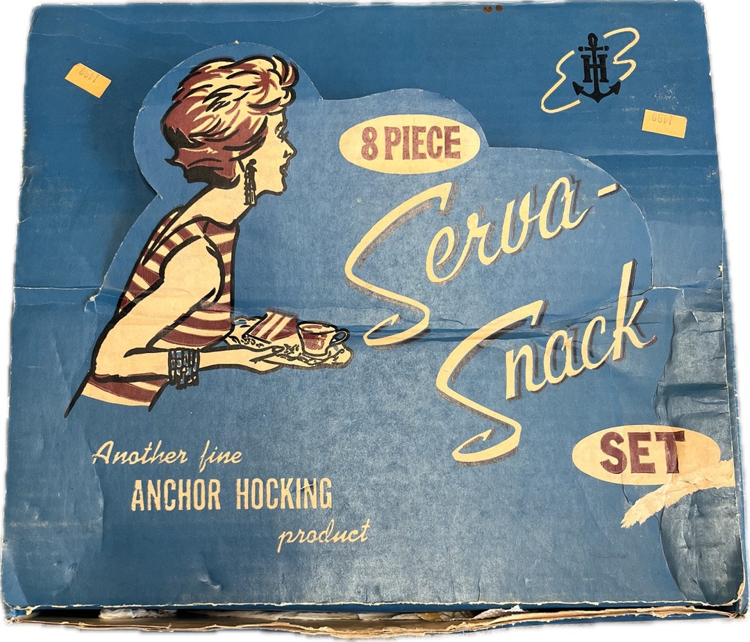 Vintage Mid Century Modern Anchor Hocking 8 Piece Serva-snack Set and ...