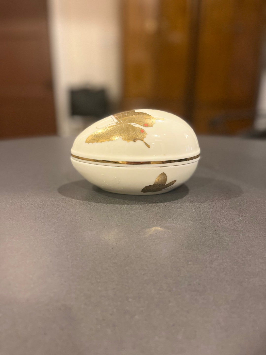 Vintage Large Takahashi Porcelain Egg Gold Butterflies, Collectible ...