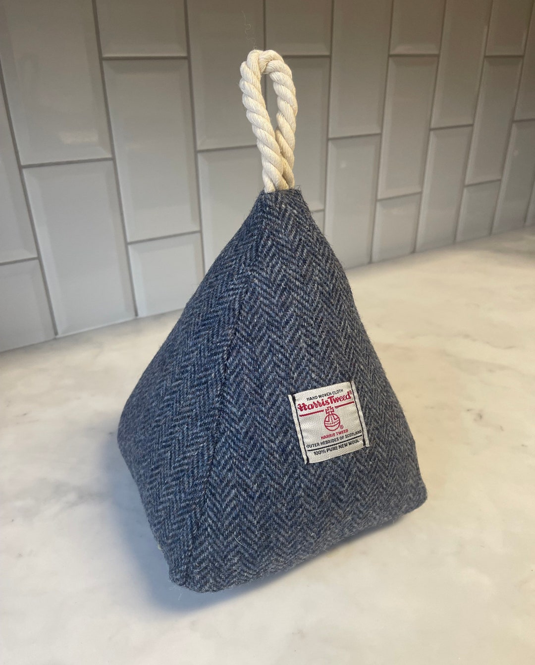 Navy Blue Herringbone Door Stop- Navy Blue Harris Tweed - Door Stop ...