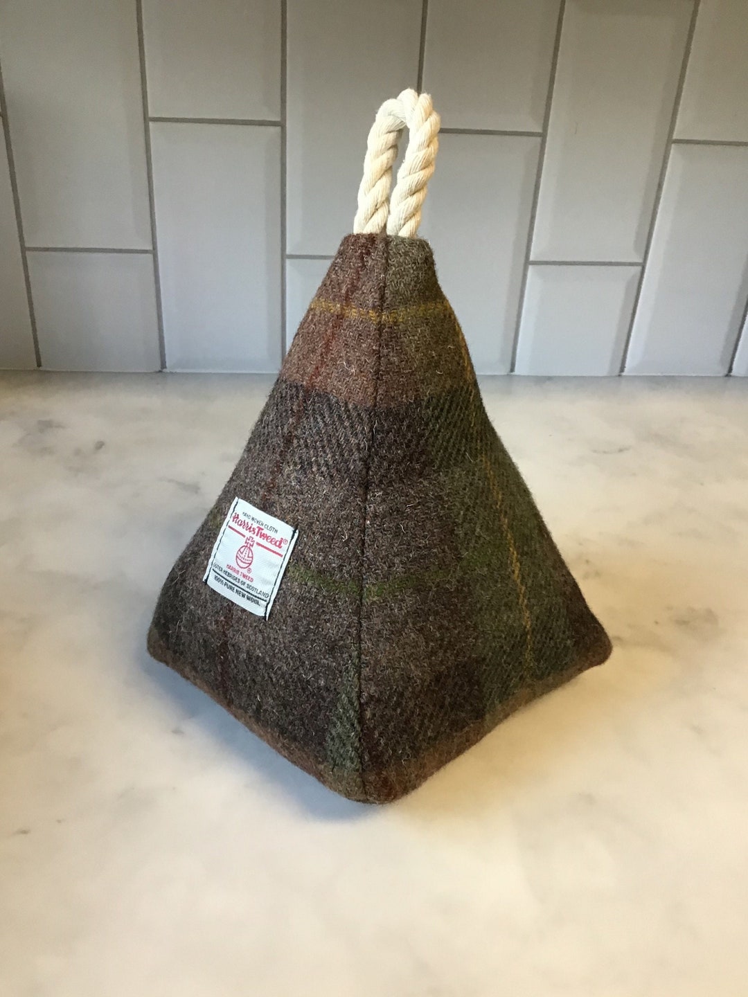 Brown Overcheck Door Stop- Black Harris Tweed - Door Stop - Door Weight ...