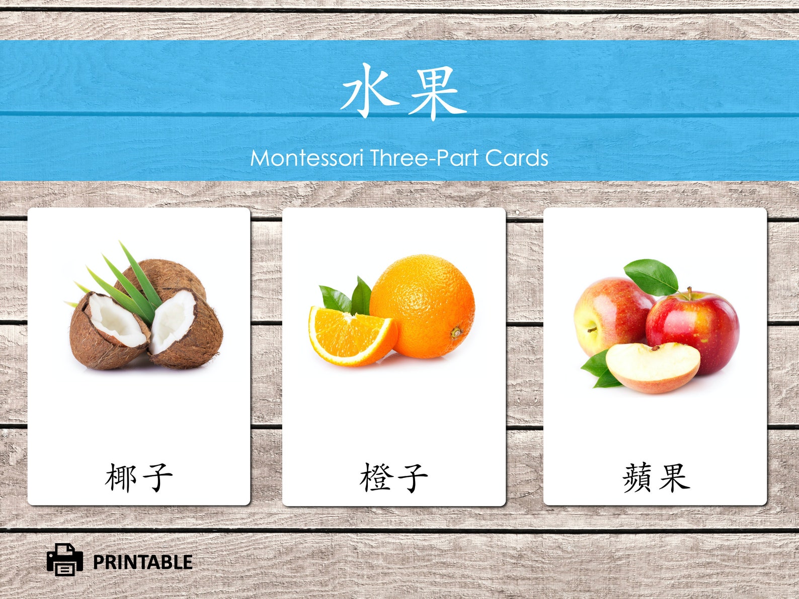 Fruit Chinese Flashcards Montessori Three-part Cards - Etsy