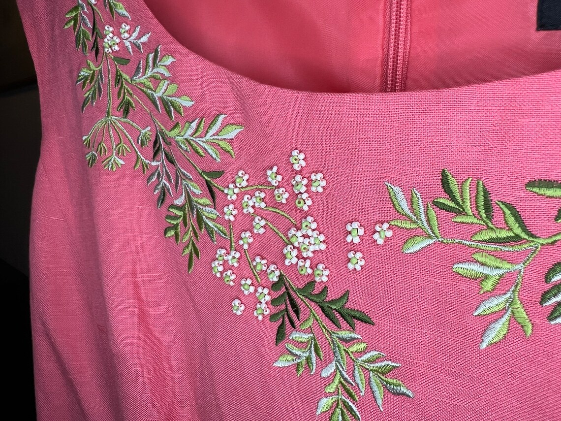 Vintage Embroidered Salmon Dress L Size 12 - Etsy
