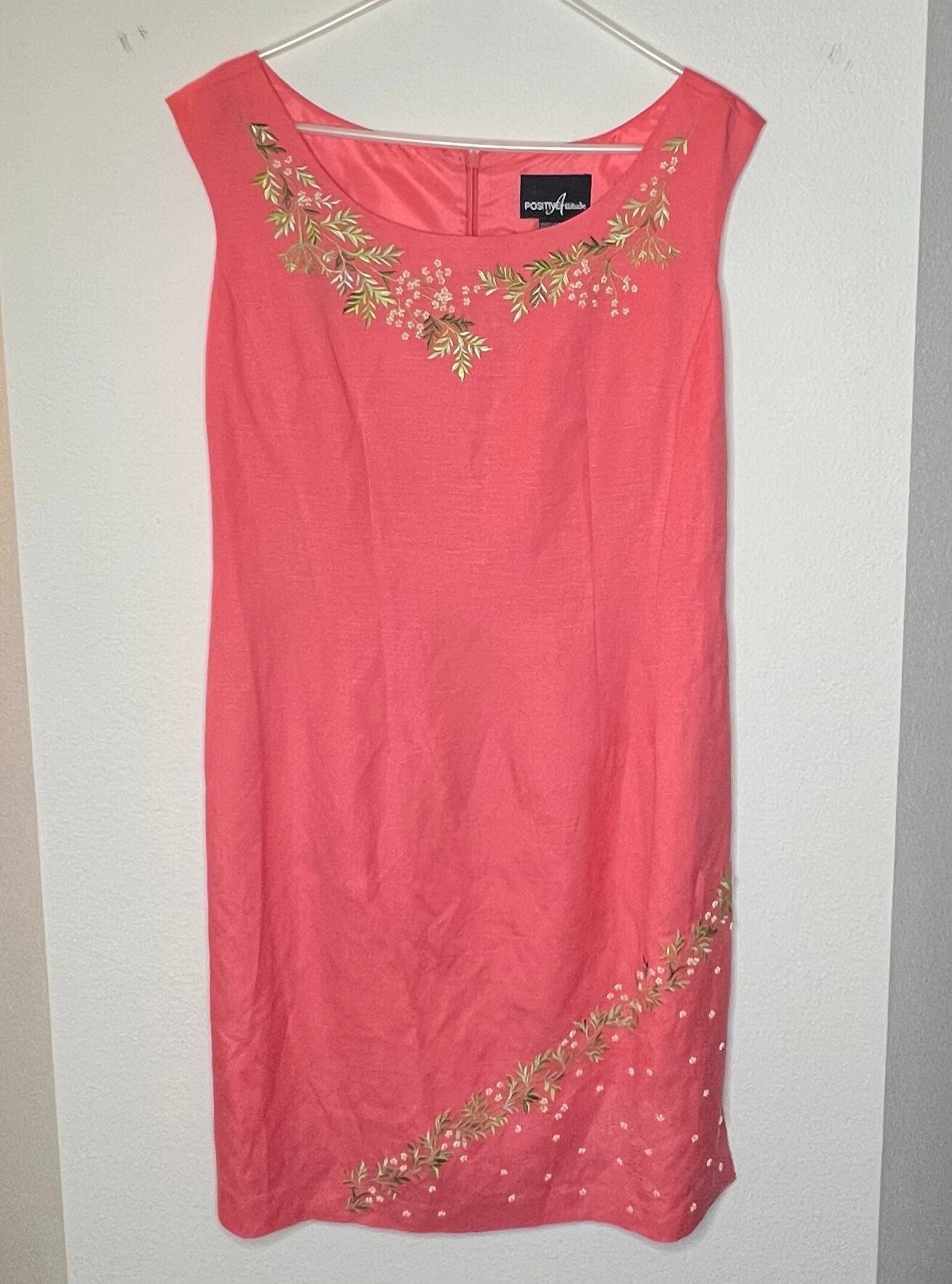 Vintage Embroidered Salmon Dress L Size 12 - Etsy