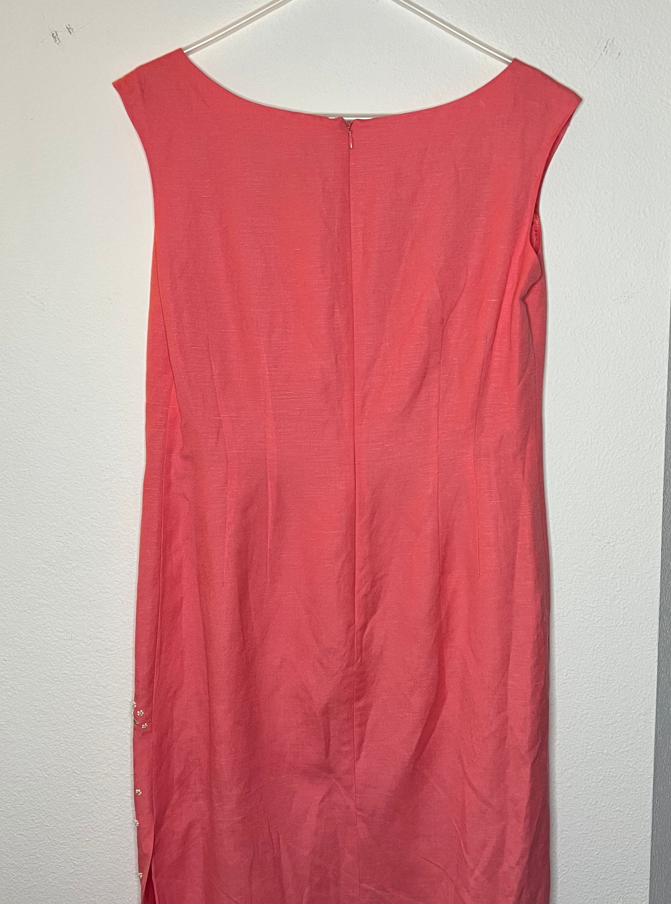 Vintage Embroidered Salmon Dress L Size 12 - Etsy