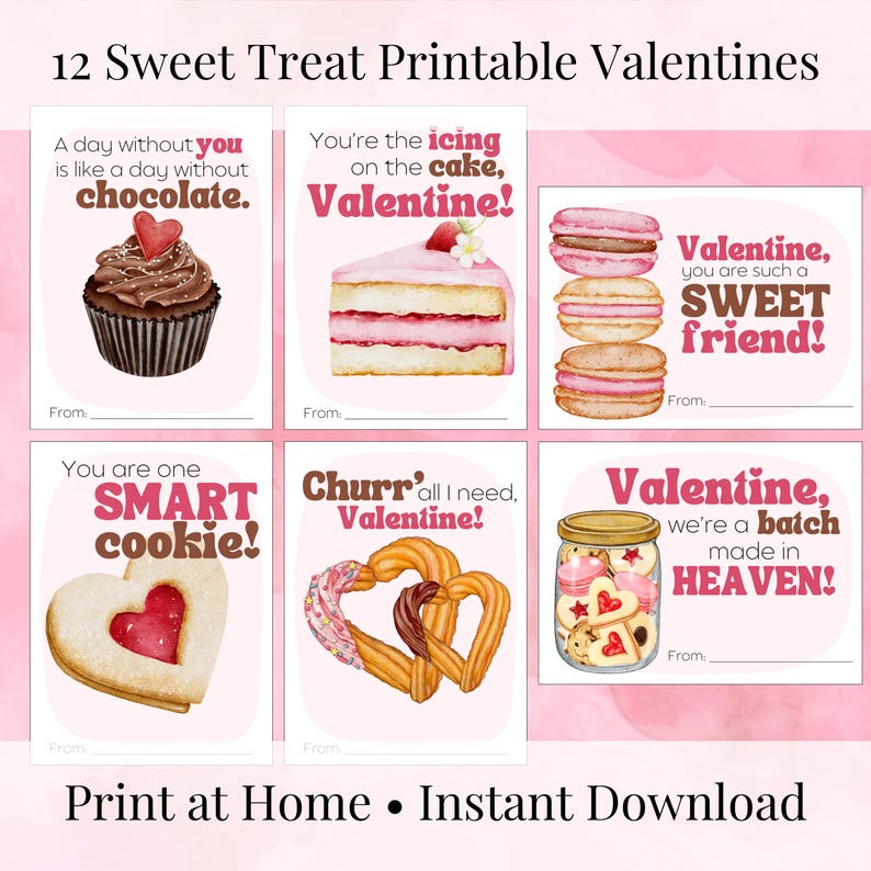 Printable Sweet Treat Valentines | Instant Download Valentine | Bakery ...